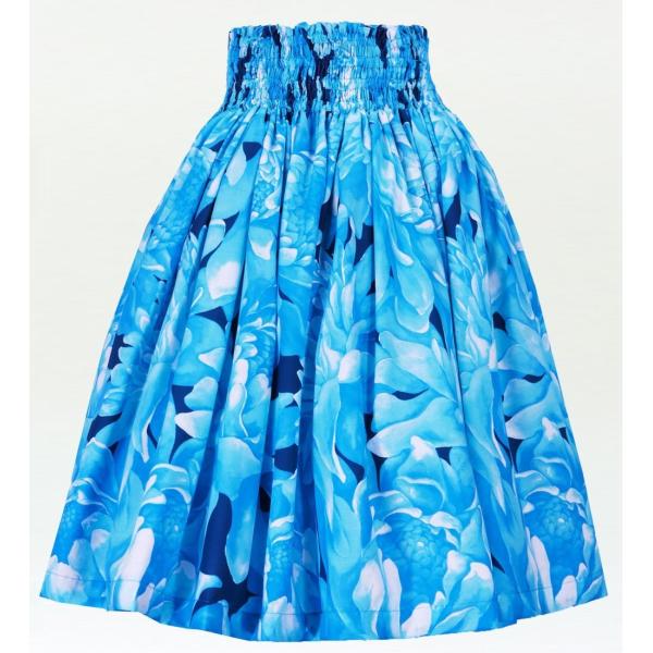 ハワイより直輸入のT/C ポリコットンハワイアンファブリックを高品質な自社工場で縫製。プロテアプリントの73cm丈パウスカートです。(柄の出方は異なる場合がございます。) ※モデル身長160cm(73cm丈着用)スカート丈：73cm（ゴム入...