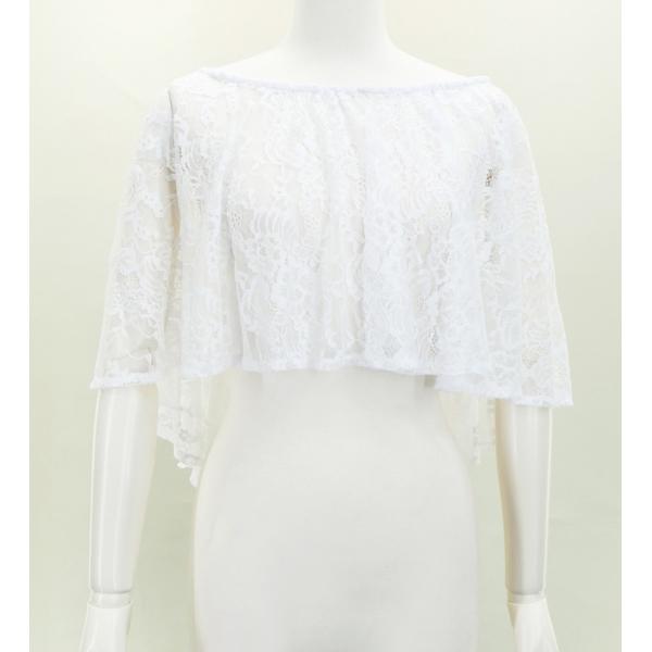 フラダンス衣装　二の腕、肩回りをカバーできる マルチケープドレスやトップスの上から着る、多機能なレースケープ。スタンダードにオンショルダーとして着用できるほか、オフショルダー、ワンショルダー、ベアトップとして着こなすことも可能です！ぐるりと...