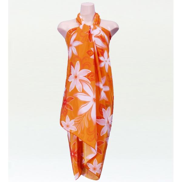 オリジナルプリントコシボ生地　パレオ　オレンジ J2553oremikaオリジナルのコシボ生地を使用した、軽やかな素材感のパレオです。大判サイズでお作りしているため、ココナッツバックルを使う事でホルターネックワンピースのように着こなしたり、...