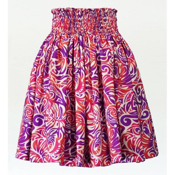 ハワイより直輸入のT/C ポリコットンハワイアンファブリックを高品質な自社工場で縫製。 美しいグラデーションでモンステラとホヌの模様があしらわれた73cm丈パウスカートです。(柄の出方は異なる場合がございます。)スカート丈：73cm（ゴム入...