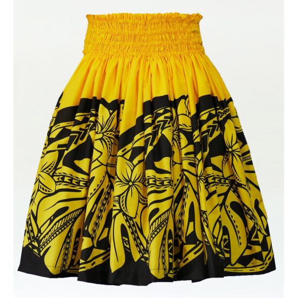 ハワイより直輸入のT/C ポリコットンハワイアンファブリックを高品質な自社工場で縫製。 プルメリア＆モンステラ＆カヒコプリントの73cm丈パウスカートです。(柄の出方は異なる場合がございます。)スカート丈：73cm（ゴム入れ前75cm）適応...