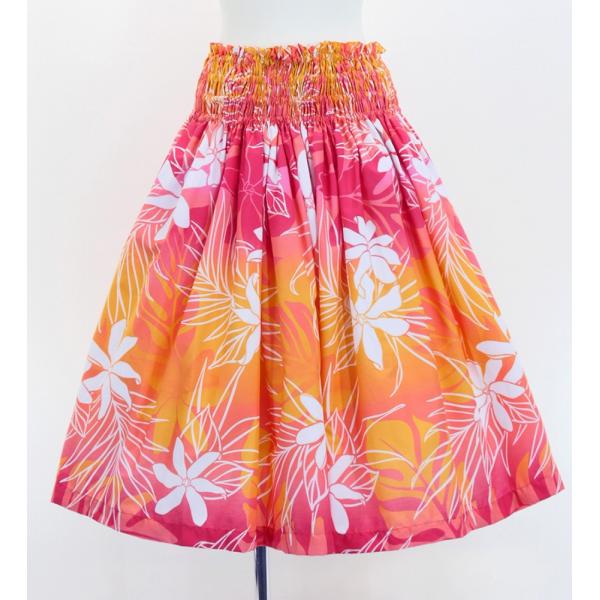 フラダンス パウスカート シングル78cm丈 オレンジ×ピンク 2970ハワイより直輸入のT/C ポリコットンハワイアンファブリックを高品質な国内自社工場で縫製。身長の高めの方には78cm丈をご用意。(柄の出方は異なる場合がございます。)ス...
