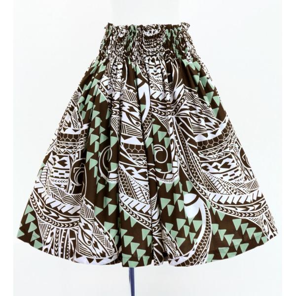 フラダンス パウスカート シングル78cm丈 ブラウン×グリーン 2986ハワイより直輸入のT/C ポリコットンハワイアンファブリックを高品質な国内自社工場で縫製。身長の高めの方には78cm丈をご用意。(柄の出方は異なる場合がございます。)...
