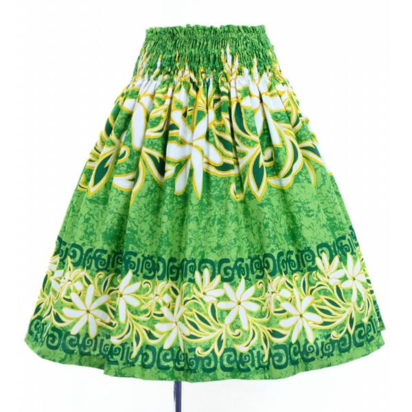 フラダンス パウスカート シングル78cm丈 グリーン 3016ハワイより直輸入のT/C ポリコットンハワイアンファブリックを高品質な国内自社工場で縫製。身長の高めの方には78cm丈をご用意。(柄の出方は異なる場合がございます。)スカート丈...