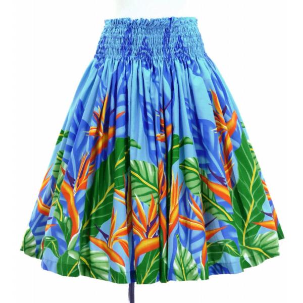 フラダンス パウスカート シングル73cm丈 ブルー 3025ハワイより直輸入のT/C ポリコットンハワイアンファブリックを高品質な自社工場で縫製。ティアレプリントの73cm丈パウスカートです。(柄の出方は異なる場合がございます。) スカー...