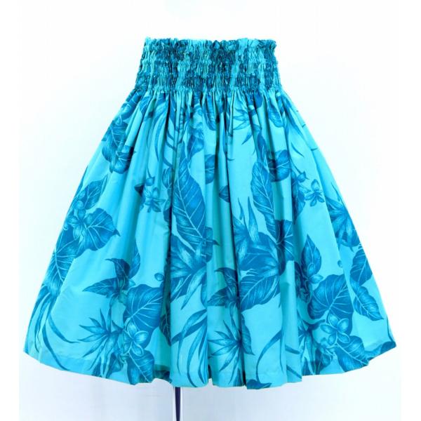 フラダンス パウスカート シングル73cm丈 ライトブルー 3065ハワイより直輸入のT/C ポリコットンハワイアンファブリックを高品質な自社工場で縫製。ティアレプリントの73cm丈パウスカートです。(柄の出方は異なる場合がございます。) ...