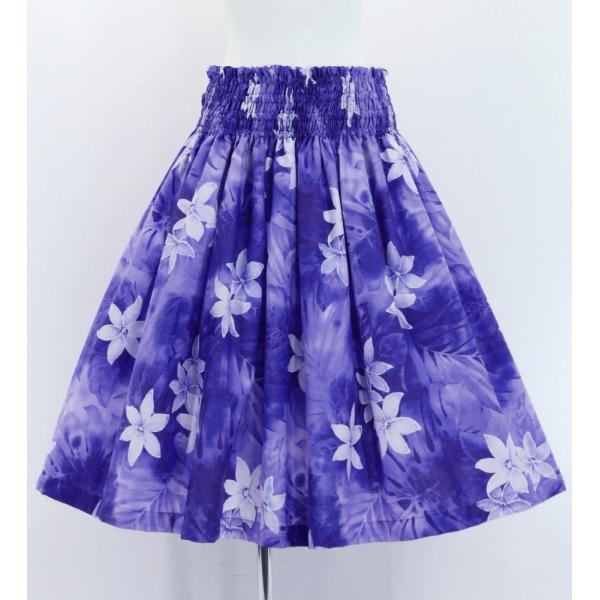 フラダンス パウスカート シングル73cm丈 パープル 3077ハワイより直輸入のT/C ポリコットンハワイアンファブリックを高品質な自社工場で縫製。ティアレプリントの73cm丈パウスカートです。(柄の出方は異なる場合がございます。) スカ...