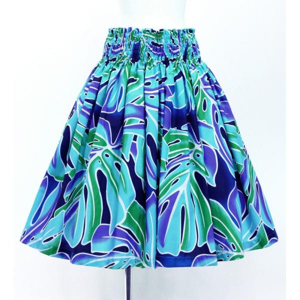 フラダンス パウスカート シングル73cm丈 ブルー 3109ハワイより直輸入のT/C ポリコットンハワイアンファブリックを高品質な自社工場で縫製。(柄の出方は異なる場合がございます。) スカート丈：73cm（ゴム入れ前75cm）適応ヌード...