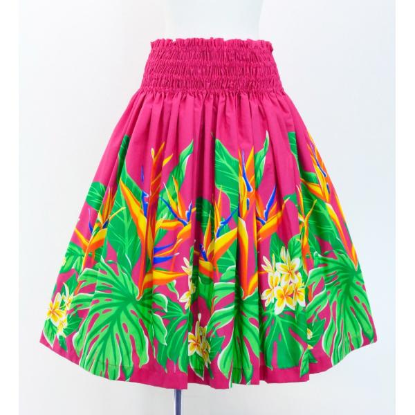 フラダンス パウスカート シングル73cm丈 ピンク 3133ハワイより直輸入のT/C ポリコットンハワイアンファブリックを高品質な自社工場で縫製。(柄の出方は異なる場合がございます。) スカート丈：73cm（ゴム入れ前75cm）適応ヌード...