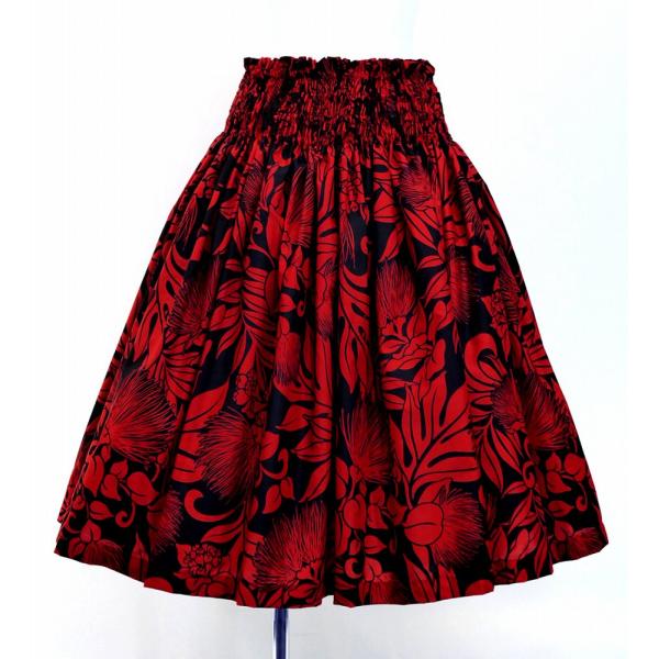 フラダンス パウスカート シングル78cm丈 レッド×ブラック 3144ハワイより直輸入のT/C ポリコットンハワイアンファブリックを高品質な国内自社工場で縫製。身長の高めの方には78cm丈をご用意。(柄の出方は異なる場合がございます。)ス...