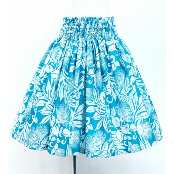 フラダンス パウスカート シングル78cm丈 ブルー 3146ハワイより直輸入のT/C ポリコットンハワイアンファブリックを高品質な国内自社工場で縫製。身長の高めの方には78cm丈をご用意。(柄の出方は異なる場合がございます。)スカート丈：...