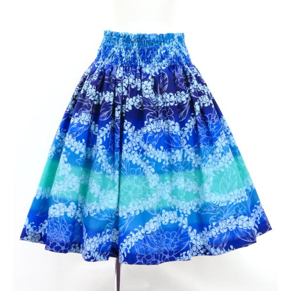 フラダンス パウスカート シングル73cm丈 ブルー 3213ハワイより直輸入のT/C ポリコットンハワイアンファブリックを高品質な自社工場で縫製。(柄の出方は異なる場合がございます。) スカート丈：73cm（ゴム入れ前75cm）適応ヌード...