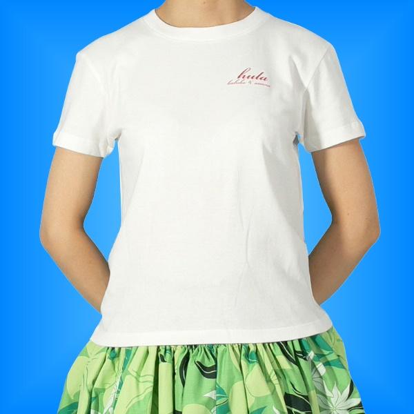 胸元に「HULA Kahiko&amp;Auana」のシンプルなロゴ入を入れました。バックプリントにはフラガールのシルエットとハイビスカスを組み合わせたパウスカートに合わせやすいデザインです。 ※プリント部分のアイロンはご遠慮ください。身丈...