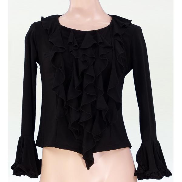 新デザインのフラメンコブラウスはフリルより分量の多いラッフルを使用し、流れるようなエレガントなデザインです。袖口はバコダスリーブで美しいバイレを演出します。 伸縮性のある素材で踊りやすさも◎身丈：50cm適応ヌード寸法：バスト80cm〜93...