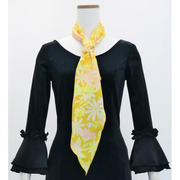フラメンコ ボウタイ 水彩風花柄 イエロー B-20emikaオリジナルプリントのコシボ生地を使用したボウタイです。結ぶだけでガラッと雰囲気を変えてくれます。（柄の出方は異なる場合がございます。）※ドレスは別売りです。サイズ：144cm（長...