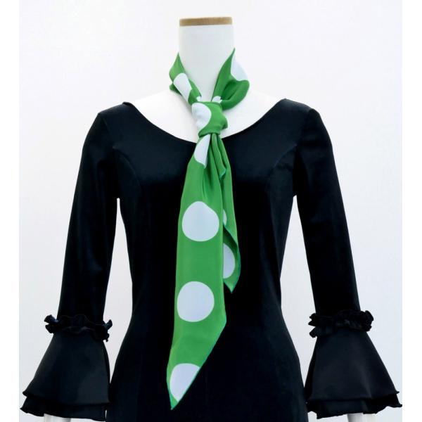 フラメンコ ボウタイ 水玉 グリーン×ホワイト B-3emikaオリジナルプリントのコシボ生地を使用したボウタイです。結ぶだけでガラッと雰囲気を変えてくれます。（柄の出方は異なる場合がございます。）※ドレスは別売りです。サイズ：144cm（...