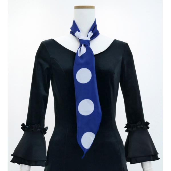 フラメンコ ボウタイ 水玉 ブルー×ホワイト B-4emikaオリジナルプリントのコシボ生地を使用したボウタイです。結ぶだけでガラッと雰囲気を変えてくれます。（柄の出方は異なる場合がございます。）※ドレスは別売りです。サイズ：144cm（長...