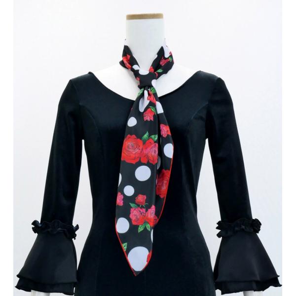 フラメンコ ボウタイ ローズ×水玉 ブラック×レッド B-7emikaオリジナルプリントのコシボ生地を使用したボウタイです。結ぶだけでガラッと雰囲気を変えてくれます。（柄の出方は異なる場合がございます。）※ドレスは別売りです。サイズ：144...