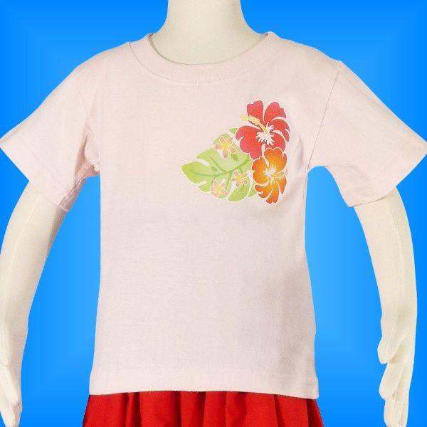 かわいいハイビスカスとティアレをプリント。バックにもハイビスカスをプリント。パウスカートにもコーディネートしやすく、普段使いもできます。身丈：42cm実寸：バスト64cm／ ウエスト69cm 素材：綿100%※生産ロットによって仕様変更があ...