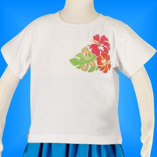 かわいいハイビスカスとティアレをプリント。バックにもハイビスカスをプリント。パウスカートにもコーディネートしやすく、普段使いもできます。身丈：42cm実寸：バスト64cm／ ウエスト69cm 素材：綿100%※生産ロットによって仕様変更があ...