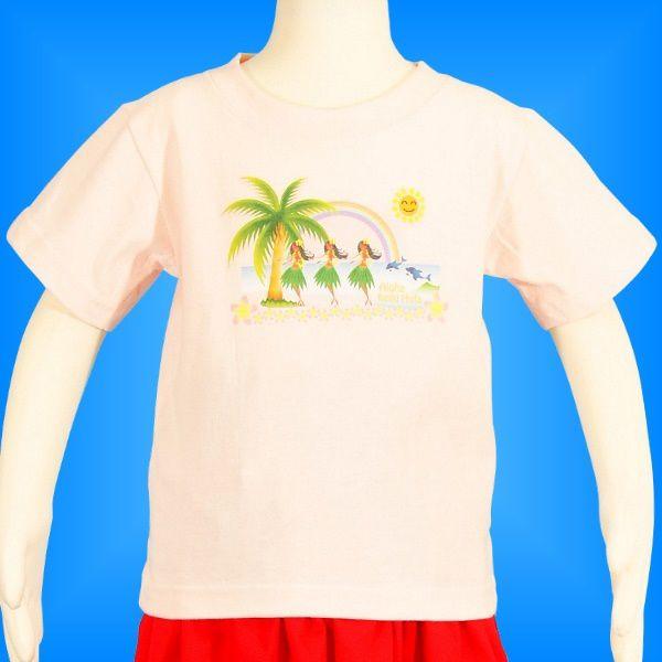 かわいいフラガールとプルメリアを胸元にプリント。バックには笑顔の太陽をプリントしたフラケイキのTシャツはパウスカートにもコーディネートしやすく、普段使いもできます。適応サイズはサイズ表をご参照ください。素材：綿100%※生産ロットによって仕...