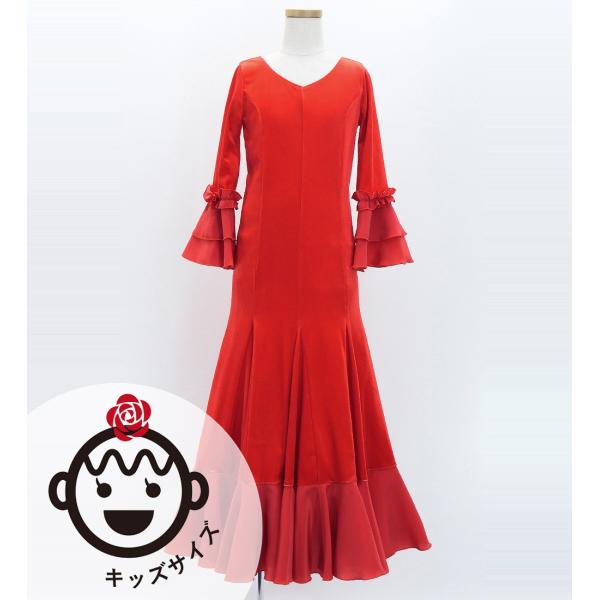 キッズ フラメンコ ベルベット フリル ワンピース ダークレッド 120・140サイズ FDp-215営業日前後の発送となります。お急ぎの方はemika本店または姉妹店EGL TOKYOで「お急ぎ発送サービス」をご利用ください。＜アイテム説...