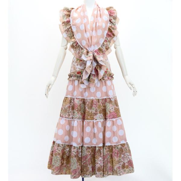フラメンコ ピキージョ＆スカートセット モダンフラワー×水玉 ピンクベージュ FPS-10生地から縫製に至るまで、全ての工程を国内で行った日本製の商品。emikaオリジナルプリント生地を使用した２段のフリルが華やかなピキージョとティアードフ...