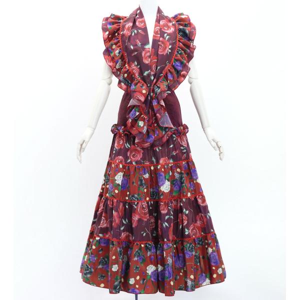 フラメンコ ピキージョ＆スカートセット ローズ ワイン FPS-15生地から縫製に至るまで、全ての工程を国内で行った日本製の商品。emikaオリジナルプリント生地を使用した２段のフリルが華やかなピキージョとティアードファルダのセットです。伸...