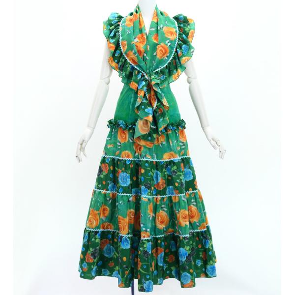 フラメンコ ピキージョ＆スカートセット ローズ ターコイズブルー×グリーン FPS-16生地から縫製に至るまで、全ての工程を国内で行った日本製の商品。emikaオリジナルプリント生地を使用した２段のフリルが華やかなピキージョとティアードファ...