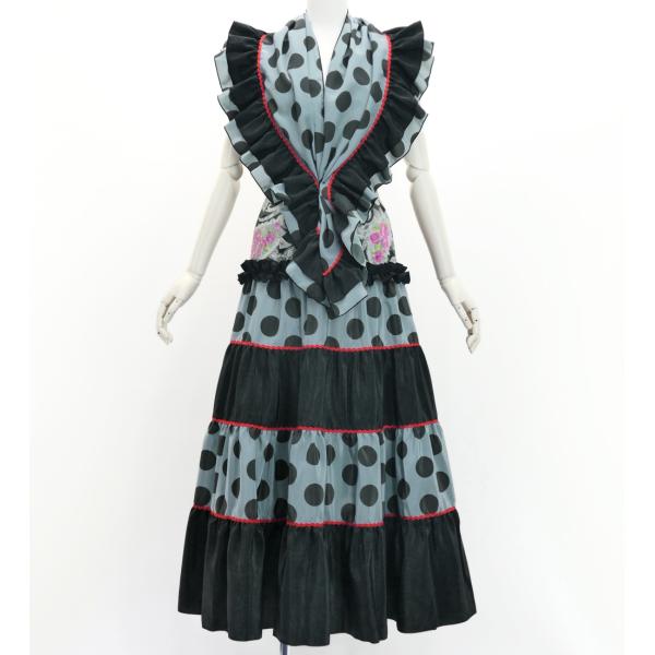 フラメンコ ピキージョ＆スカートセット ペイズリー×水玉 ブラック FPS-5生地から縫製に至るまで、全ての工程を国内で行った日本製の商品。emikaオリジナルプリント生地を使用した２段のフリルが華やかなピキージョとティアードファルダのセッ...