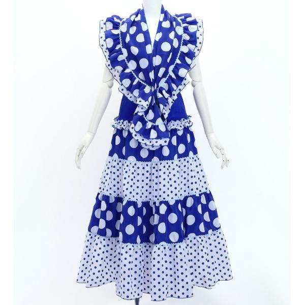 フラメンコ ピキージョ＆スカートセット 水玉 ブルー×ホワイト FPS-9生地から縫製に至るまで、全ての工程を国内で行った日本製の商品。emikaオリジナルプリント生地を使用した２段のフリルが華やかなピキージョとティアードファルダのセットで...