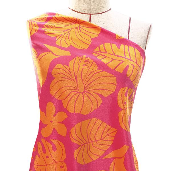 オリジナルプリントのストレッチベロア生地。縦横方向にストレッチのある、柔らかな起毛生地です。鮮やかな光沢感があり、高級感を演出してくれます。マーメイドスカートやドレスなどの、体にフィットしたデザインの衣装への使用もおすすめです。柄の大きさは...