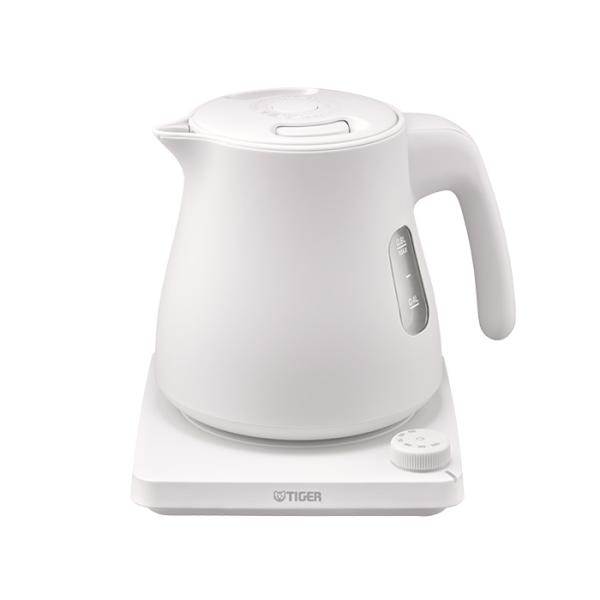 タイガー 蒸気レス 電気ケトル QUICK &amp; SAFF+ 0.8L 温度調節 スピードふっ騰 転倒お湯もれ防止 PTV-A080-WG グレイッシュホワイト カラだき防止