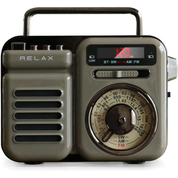 リラックス マルチレトロラジオクロック 手回し充電/ソーラー充電機能付き RE-096-03 グレー 爆買