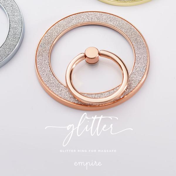 キラキラしたグリッターデザインが可愛い、Magsafe対応のスマホリング。MagSafe対応のケースをお持ちでない場合は、付属のリングパーツをお好きなケースに貼っていただきますとスマホリングを使用することが可能です。