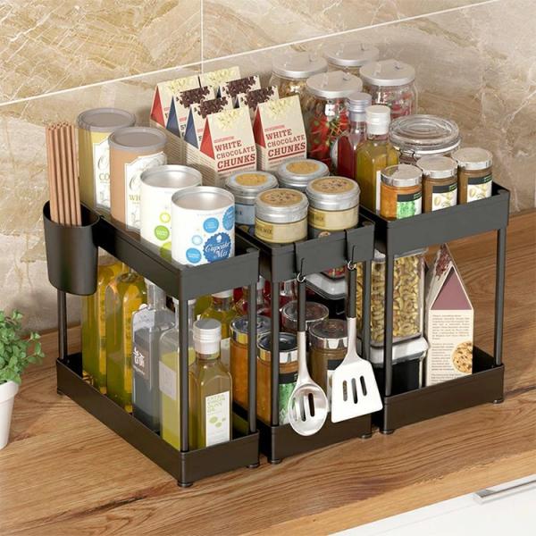 2層3セットプラスチック収納棚ラック3サイズバスルームキッチン収納ラックセットフック付き