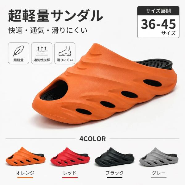 素材：PU 製法：3Dプリント一体成型 カラー：オレンジ・レッド・グレー・ブラック サイズ：36-45 軽さ・柔らかさ・通気性を兼ね備えた新感覚シューズ 3Dプリント技術を採用した一体成型サンダル。 足にやさしくフィットし、長時間履いても疲...