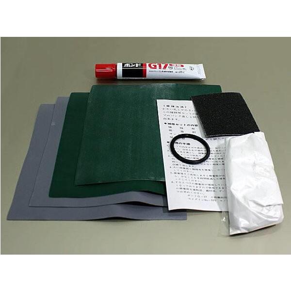 ■メーカー：アキレス ■品名：補修キットB（ローボート用）(キット内容)補修布 15x15cm　4枚・糊ｘ1(約20g)・サンドペーパー 1枚・ポリ袋入りタルク(約20g)ゴムボートの補修方法（1）補修布を傷に見合うようカットします。（2）...