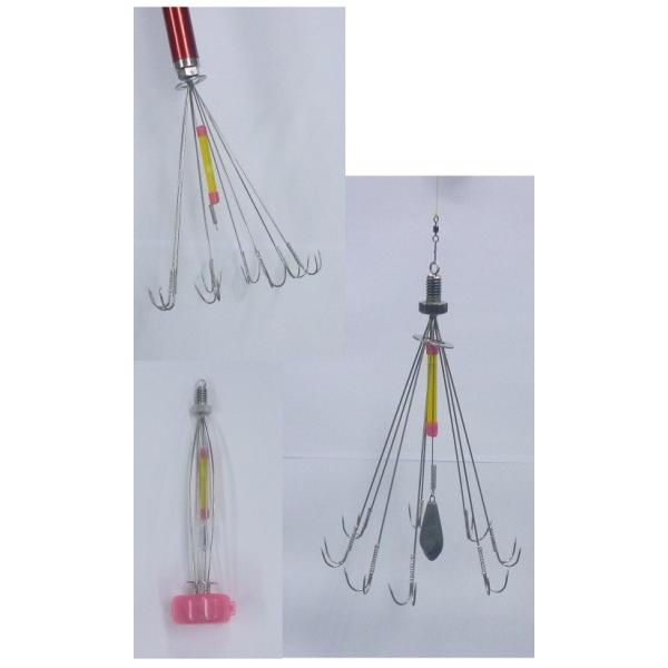 パラソル型 多機能イカギャフ防波堤・磯場のエギングやヤエン釣りに新機能(1) 夜釣り対応!中央軸にケミホタル装着すれば夜釣りをサポート新機能(2) 落としギャフとしてもお使いいただけます安全カバー付ステンレス製全長 200mm磯玉の柄に合い...