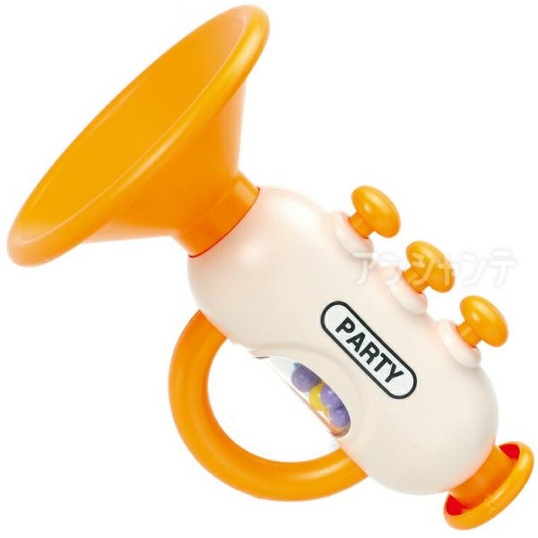 【商品説明】  吹いても振っても音が鳴る、楽しさたっぷりのラッパおもちゃです。吹くとプップーとかわいい音が鳴り、内部にはビーズが入っているので、本体を振るとガラガラとした楽しい音も楽しめます。持ちやすいハンドルとストラップ付きで、小さなお子...