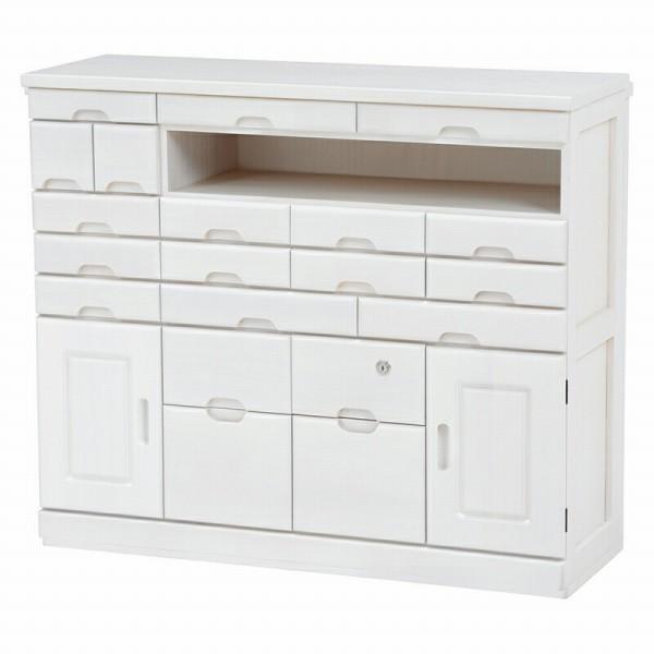 多引き出しのFAX台。鍵付きの引出しには重要なものを保管できます。ホワイトウォッシュ(約)幅93×奥行32×高さ78cm■ 鍵付主材:桐材 中国製