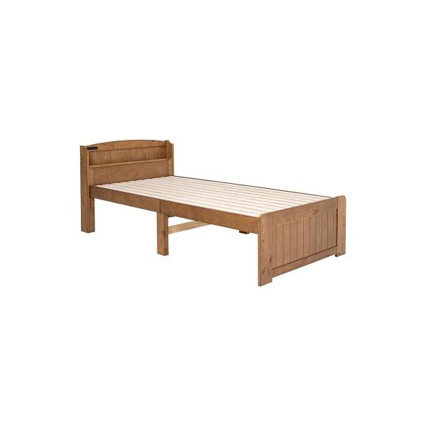 床面高さが３段階に調整出来る天然木すのこベッド。便利な棚と２口コンセント付き。ライトブラウン(約)幅102×奥行211×高さ82×床面高31/37/43cm■組立式■2口コンセント付主材:天然木（パイン材） ベトナム製