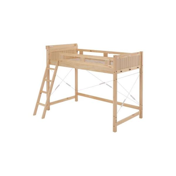 ベッド下を収納や住空間として活用できるロフトタイプ。木製ならではのぬくもりを感じられる頑丈なすのこベッドです。ナチュラル(約)幅106×奥行210×高さ159×床面高119.5cm■組立式■床面サイズ:幅97×長さ197cm■2口コンセント...