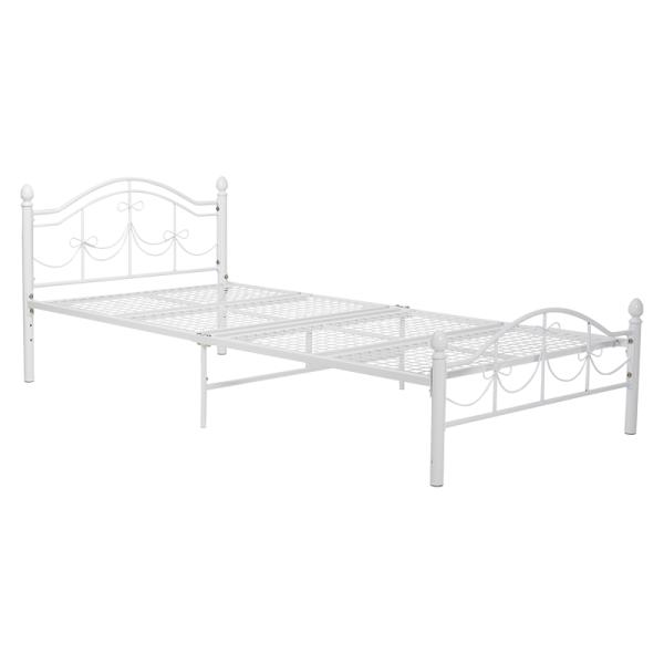 シンプルですっきりしたフォルムにリボンの装飾をあしらった可愛いベッドフレーム。(約)幅100×奥行206×高さ74×床面高31/20cm■組立式■床面サイズ:98×198cm主材:スチール 中国製