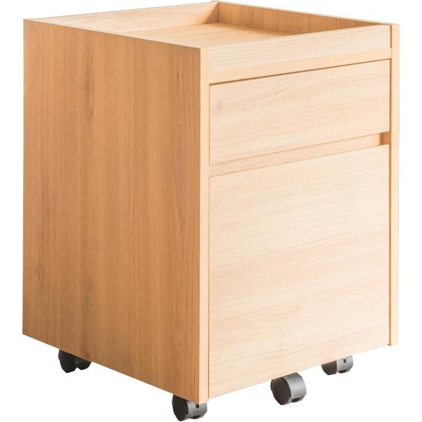 色々収納できる引き出しが二杯付いたシンプルで美しい木目調のサイドチェスト『Lezele（ルゼル）』。デスク周りはもちろんリビングや寝室などお家の色々な場所でマルチに活躍します。深さの異なる二つの引き出しはA4ファイルも収納できるサイズ。天板...