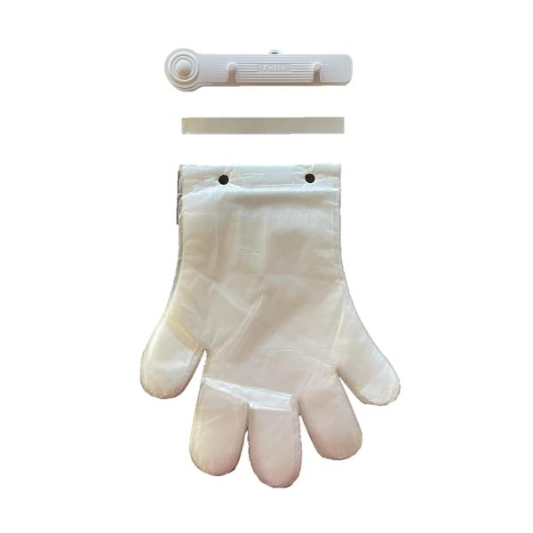 使いたい時、片手で簡単装着できる使い捨て手袋。手袋はお得な100枚セット付きワンタッチで付け替え簡単！フック穴と付属両面テープで設置場所を選ばない！[サイズ](約)横22×縦30cm手袋1枚あたり：(約)全長26×中指の長さ8×手の平まわり...