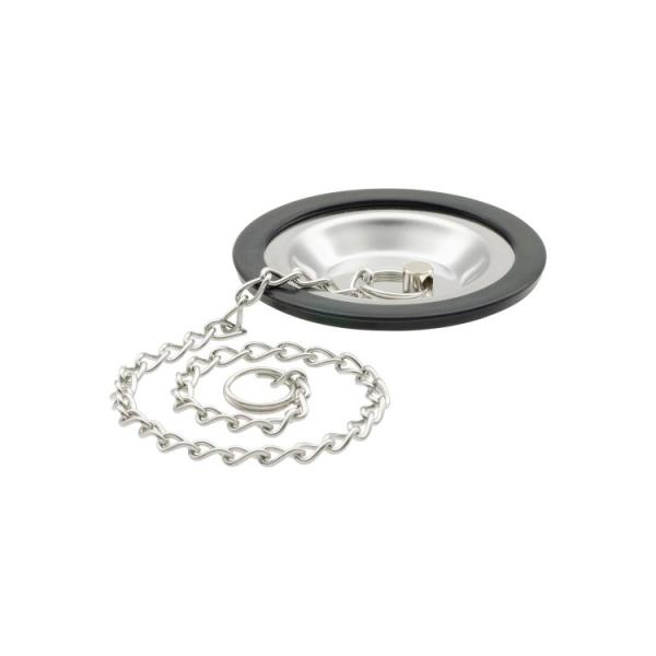 ◆キッチンシンクの水溜用フタ（くさり付き）です。◆つまみが付いているので、取外しが簡単です。◆水を溜めることができるので、つけ置き洗いなどに便利です。◆排水口からの臭気を防ぎます。◆くさり付きのため、フタをなくす心配がありません。