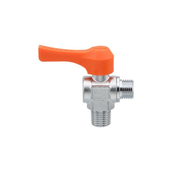 配管やエアー機器などに接続する、アングル型のミニチュアボールバルブです。【特長】◆コックを90°回して通水・止水します。◆反時計回りタイプ(オレンジハンドル)と時計回りタイプ(ブルーハンドル)があるので、利き手や接続箇所に合わせて使いやすい...