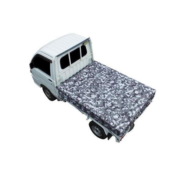 防水機能あり、強度抜群、軽くて使いやすい軽トラック用のトラックシートです。ゴムバンド付ですぐに使用できます。用途:軽トラック用寸法:W 1790 × T 2120mm幕色:迷彩 グレー材質:ターポリン生地