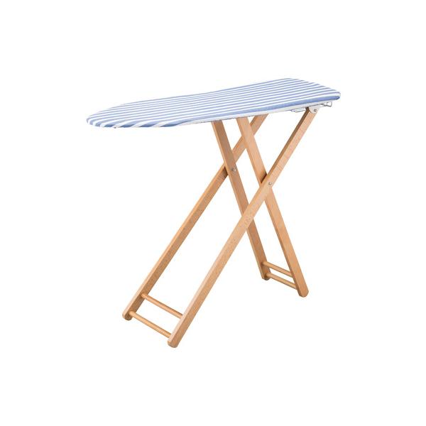 爽やかなストライプ柄と木製の脚を採用したアイロン台。女性に人気のナチュラルテイストに仕上げました。【材質】天然木(ビーチ) スチール(粉体塗装) コットン【機能】高さ調整4段階【静的耐荷重】1kg【原産地】中国